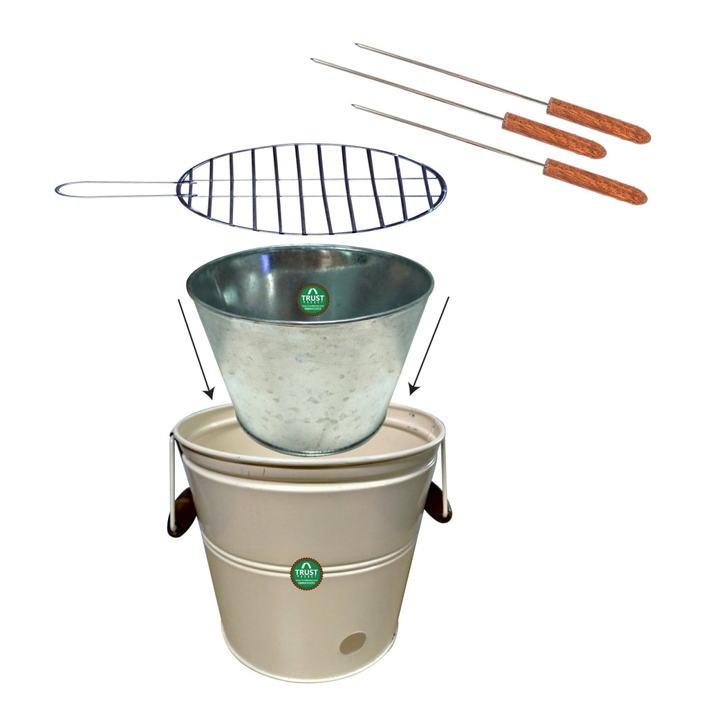TrustBasket Portable Barbeque Bucket Round Portable Charcoal BBQ Barb